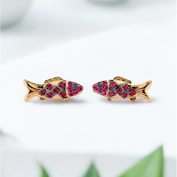 Jewelry | Rare Khai Khai Swedish Fish Ruby Black Diamond Earrings ...